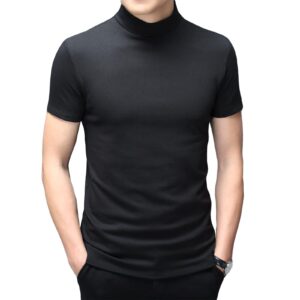 men's t shirt short sleeve basic mock turtleneck slim fit undershirt pullover thermal solid tops black