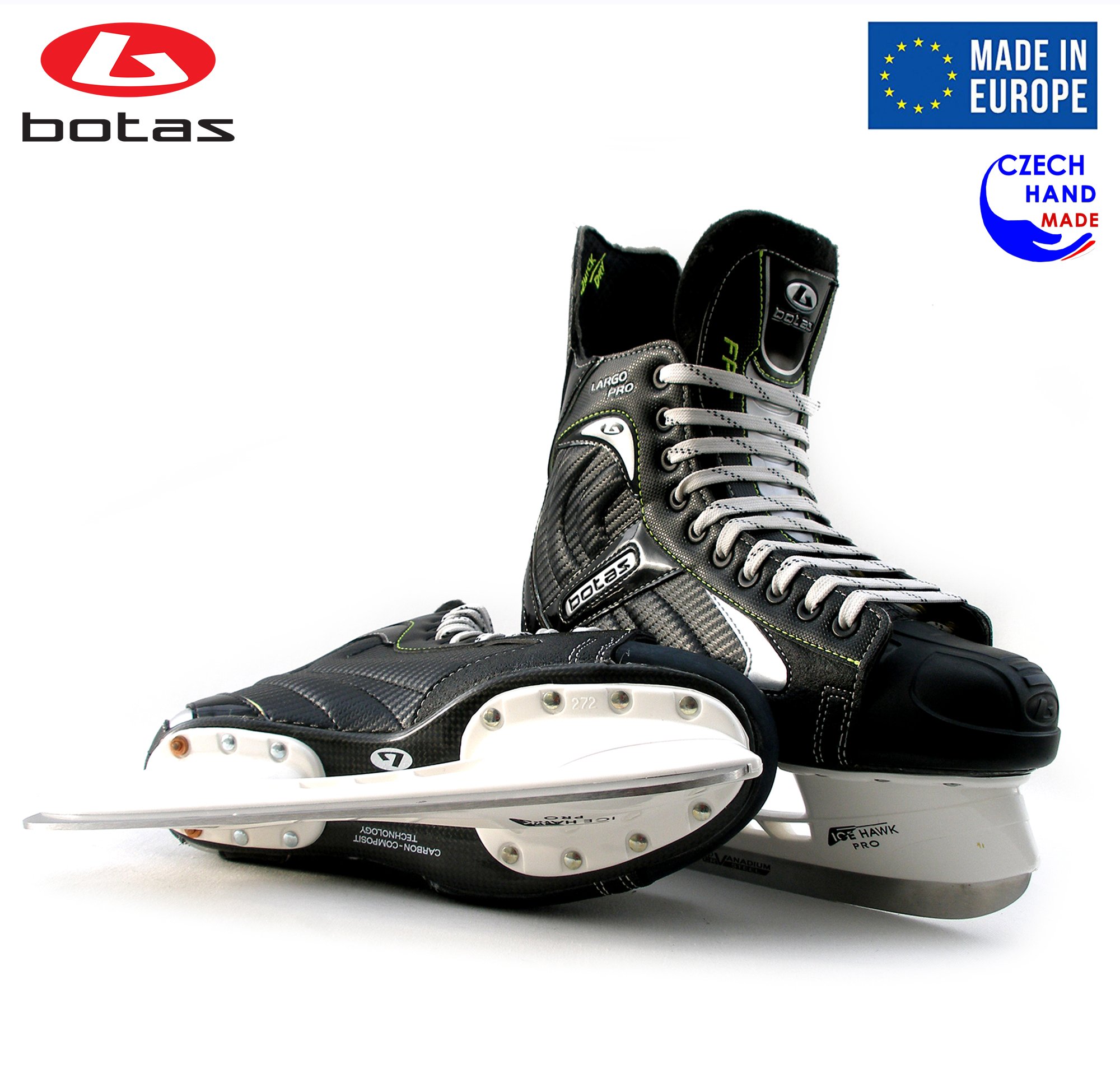 Botas - LARGO 571 PRO - Men's Ice Hockey Skates | Made in Europe (Czech Republic) | Color: Black, Size Adult 12