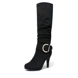 dream pairs women's paris black knee high high heel winter boots - 8 m us