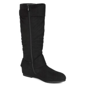 DREAM PAIRS Women's Wide Calf Knee High Boots, Fur-lined Low Hidden Wedge Boots, URA-W, BLACK/SUEDE, Size 10