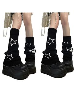 heyheyshine y2k star skull print two side wear knitted leg warmers socks punk girls japanese kawaii streetwear leg cover