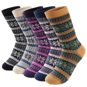 gonii crew socks women hiking running casual wool calf wool socks 5 pairs