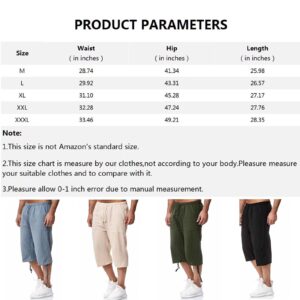 Rela Bota Mens Cotton Linen Pants Casual Beach 3/4 Shorts Summer Trousers Elastic Waist Lightweight 2XL Blue