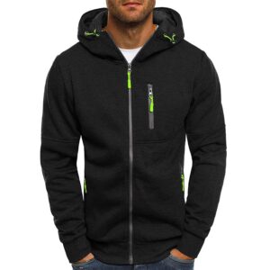 rela bota mens fashion hoodie full-zip up sports jacket long sleeve lightweight slim fit fluorescent pullover black l