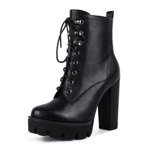 wetkiss platform boots for women combat boots womens black boots for women chunky heel boots for women high heel boots ankle boots black booties heeled boots for women lace up black leather boots