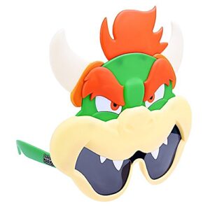 sun-staches nintendo bowser sunglasses costume accessory uv 400 lenses with teeth and signature green mask one size fits most