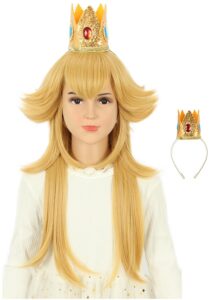 karlery kids girls long golden princess costume wig with crown halloween cosplay party wig