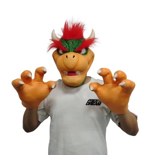 FUKQVOD ONWEE Bowzer Koopa Latex Mask and claws Gloves Super Bros Monster Villain Cosplay Halloween Theam Party Costume Props (Mask + Claws)