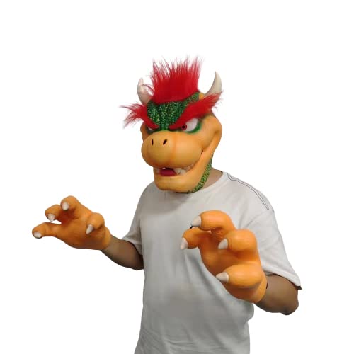 FUKQVOD ONWEE Bowzer Koopa Latex Mask and claws Gloves Super Bros Monster Villain Cosplay Halloween Theam Party Costume Props (Mask + Claws)