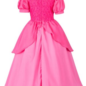 Pink Princess Dress for Girls, Kids Princess costume with Crown Gloves Wand Earrings 8-9 Years