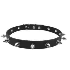 Tosmifairy Cute Leather Black Choker Studded Bracelets Cuffs Punk Goth Accessories Jewelry Set for Women Costume (Black J)