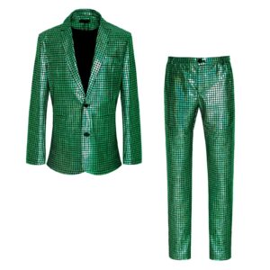 caruhif men's 70s disco outfit rainbow suit sequin jacket and pants halloween party costume(z2706gn,4xl)