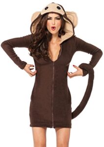 leg avenue cozy monkey hooded fleece dress with tail-cute halloween costume onesie for women, brown, large