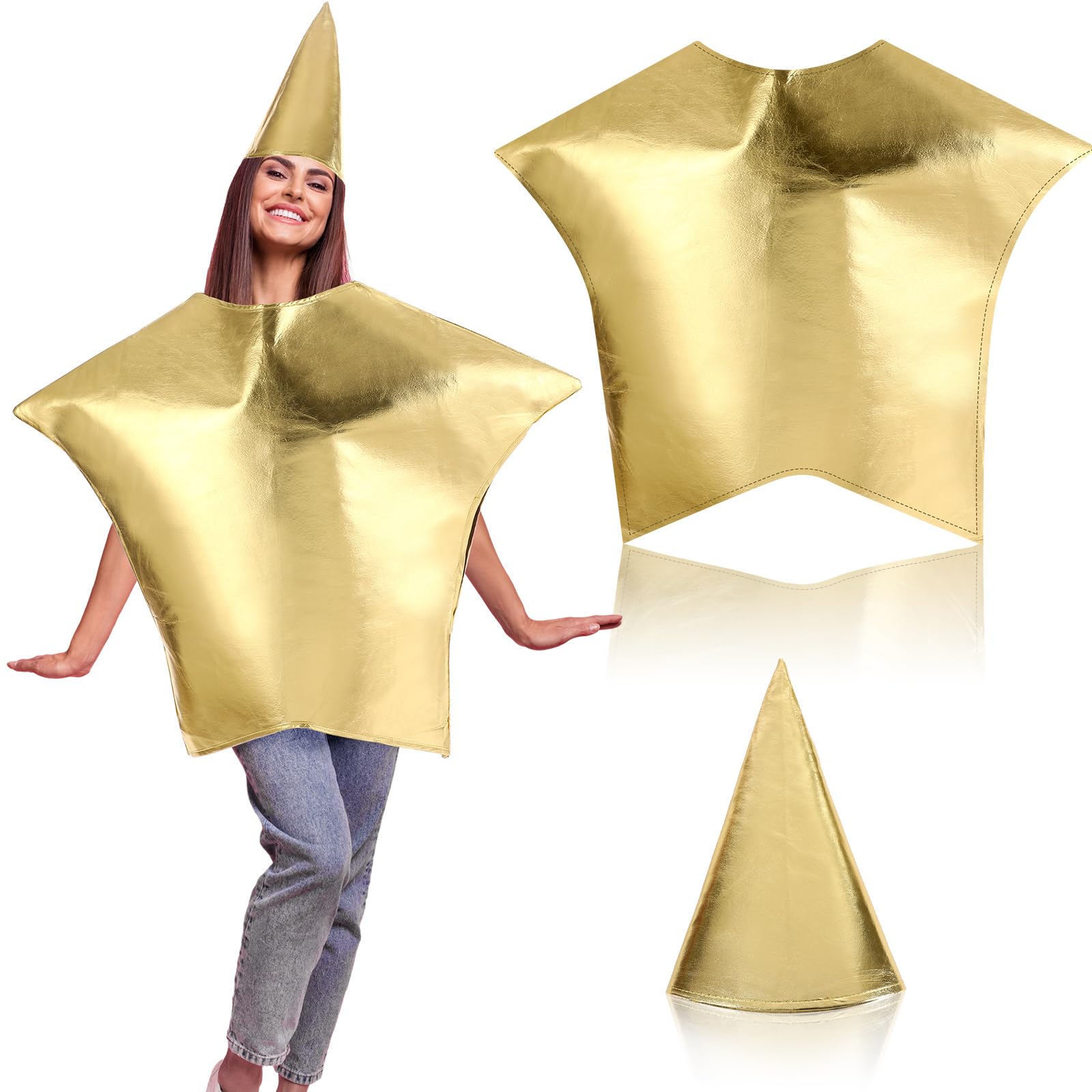 Jenaai Gold Star Costume for Adults Nativity Star Costum Costumes Religion Living Nativity Scene Outfits Women Star Shaped Cosplay Apparel with Hat Xmas Sunday Church Supply