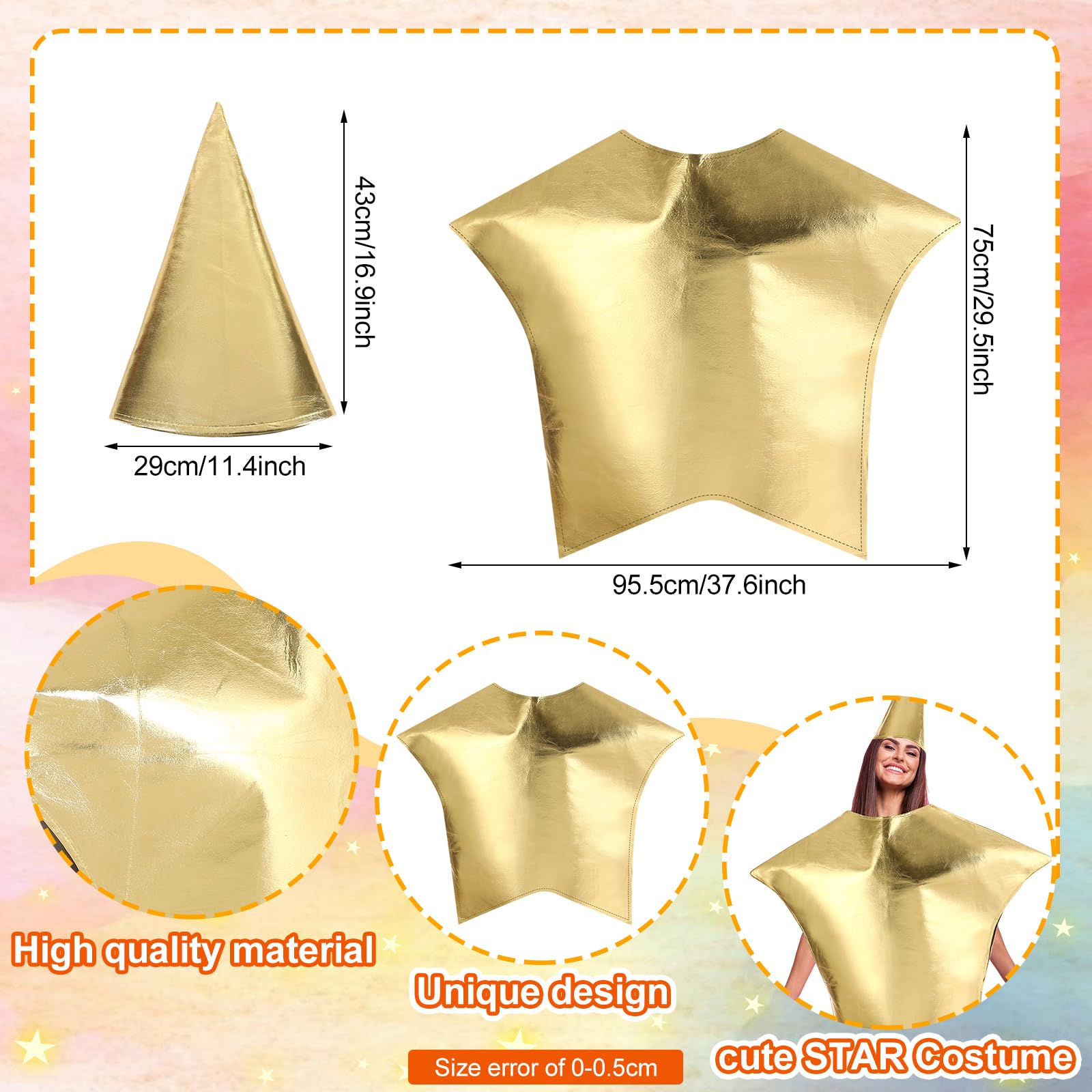 Jenaai Gold Star Costume for Adults Nativity Star Costum Costumes Religion Living Nativity Scene Outfits Women Star Shaped Cosplay Apparel with Hat Xmas Sunday Church Supply