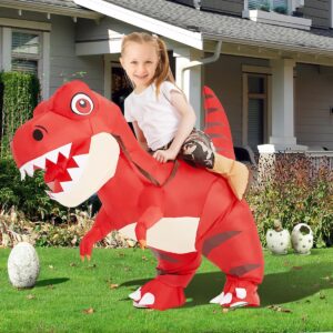 COMIN Inflatable Dinosaur Costume Kids, Ride on Dinosaur Blow Up Trex Costume Red Funny Fancy Dress for Halloween Party 4-6Y