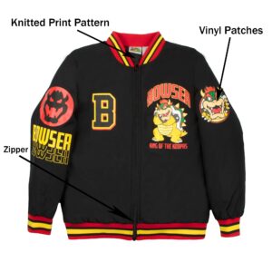 Nintendo Super Mario Bomber Jacket for Boys, Mario and Luigi Bomber Jacket (Bowser Black, Size 5/6)