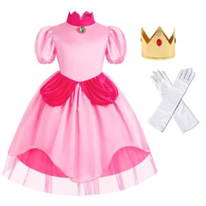 oispvpes girls princess peach dress super brothers party dresses kids 3-12 years pink 100