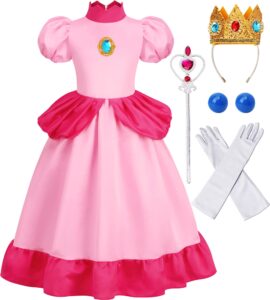 congru princess costume girls, super brothers kids princess dress with accessories halloween cosplay dress up (4-5years)…