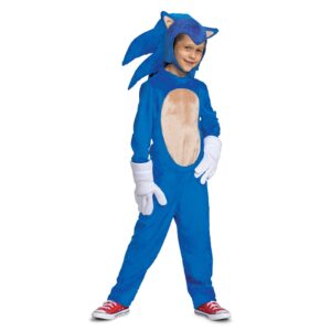 sonic the hedgehog costume, official deluxe sonic movie costume and headpiece, kids size small (4-6)