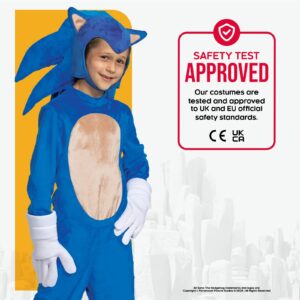 Sonic the Hedgehog Costume, Official Deluxe Sonic Movie Costume and Headpiece, Kids Size Small (4-6)