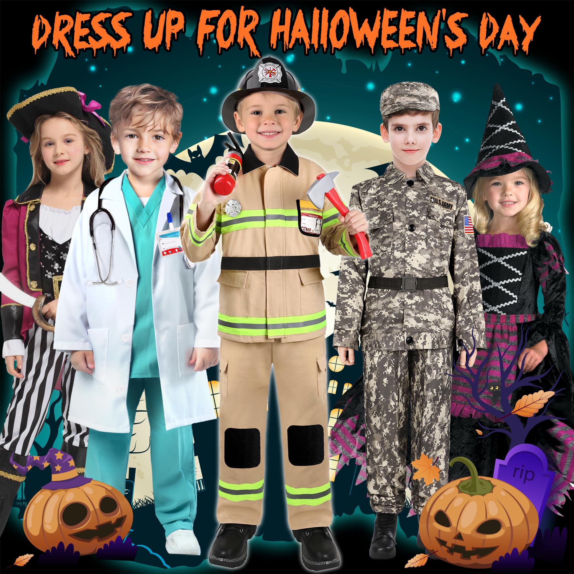 GIFTINBOX Firefighter Costume For Kids Fireman Costume For Kids With Accessories Halloween Costume For Kids Boys Role Play