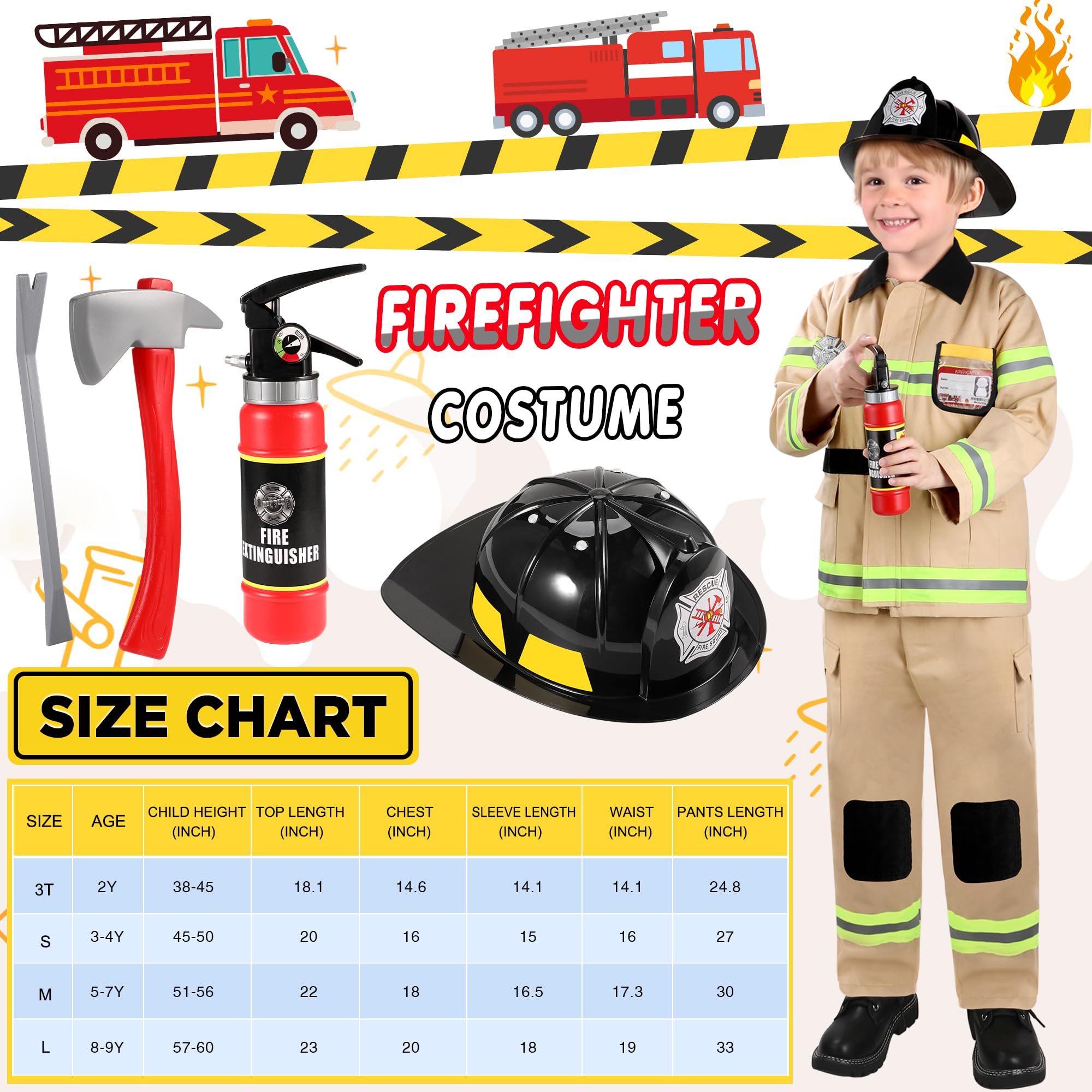 GIFTINBOX Firefighter Costume For Kids Fireman Costume For Kids With Accessories Halloween Costume For Kids Boys Role Play