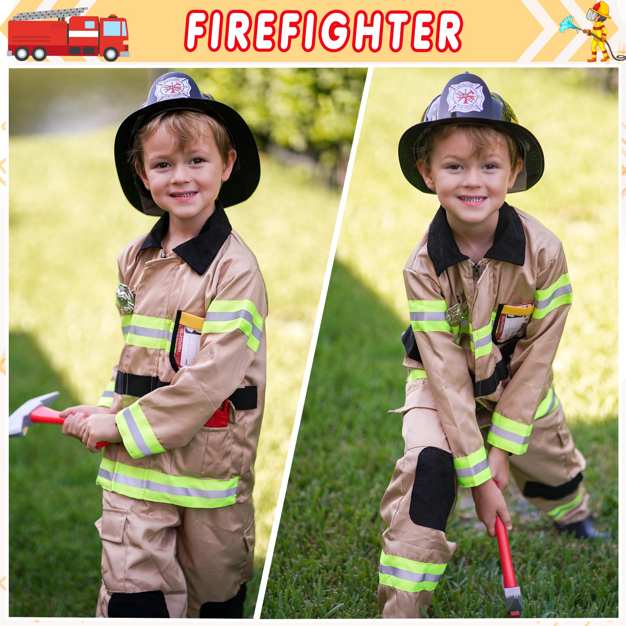 GIFTINBOX Firefighter Costume For Kids Fireman Costume For Kids With Accessories Halloween Costume For Kids Boys Role Play