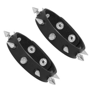 manfnee 2pack punk goth bracelet for man women pu leather spike rivet metal studded wristbang black