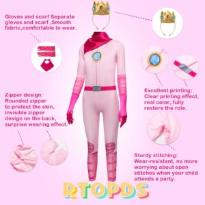 RTOPDS PrincessCostume Halloween Costume SuperBros Cosplay Outfit Jumpsuit (Pink, 120(7 Years))