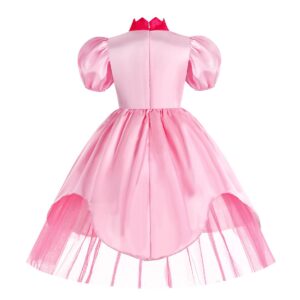 Yipkorra Girls Princess Peach Costume Dress Kids Halloween Cosplay Outfit with Accessories(Pink, 4-5 Years)