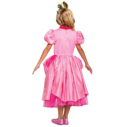 Princess Peach Costume Dress, Nintendo Super Mario Bros Deluxe Dress Up Outfit for Girls, Kids Size Medium (7-8)