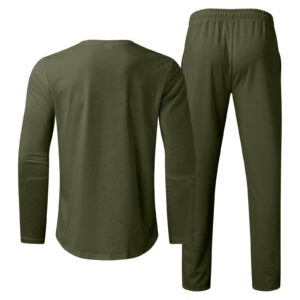 Muscularfit track suits for men set Men's Tracksuit Athletic Casual 2 Piece Outfits Long Sleeve Pullover Shirts and Pant Set Gym Jogger Sweatsuit Set mens linen sets outfits 3 piece Army Green M