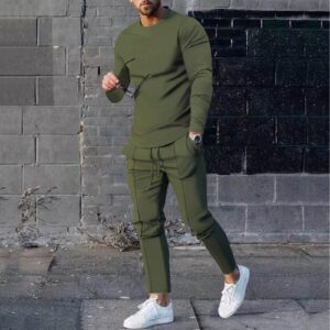 Muscularfit track suits for men set Men's Tracksuit Athletic Casual 2 Piece Outfits Long Sleeve Pullover Shirts and Pant Set Gym Jogger Sweatsuit Set mens linen sets outfits 3 piece Army Green M