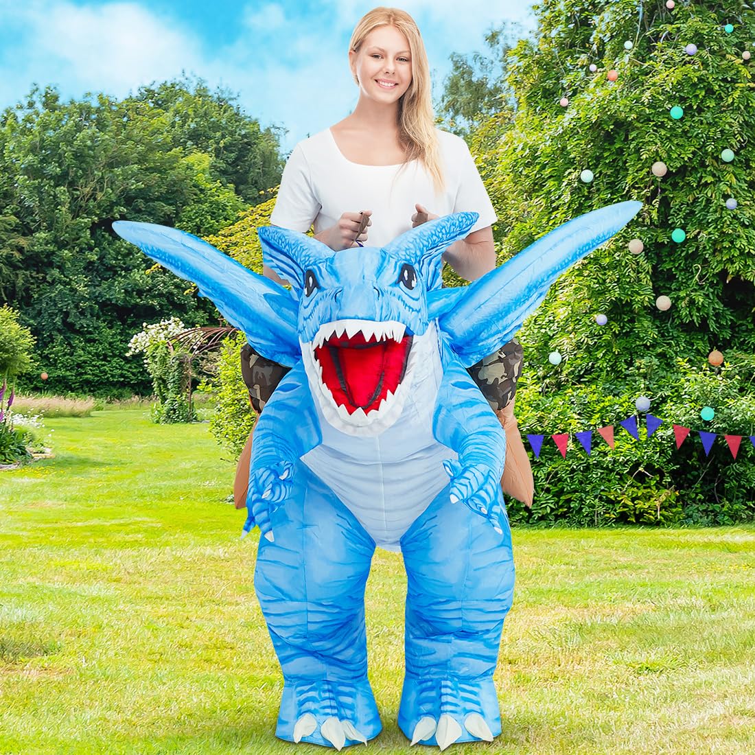 GOOSH Inflatable Dinosaur Costume for Adult Halloween Costume Women Man 72IN Funny Blow up Costume for Halloween Party Cosplay