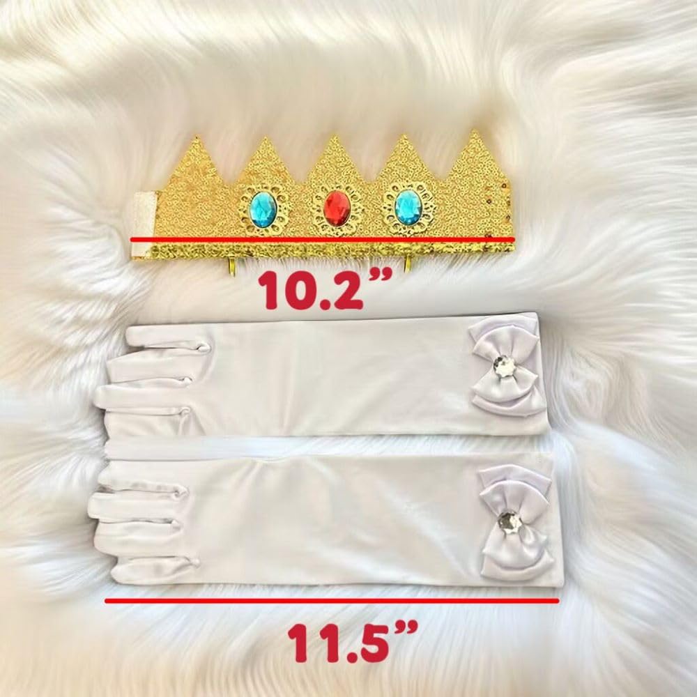 Alszic 4PCS Princess Peach Girls Crown Glove Earring Brooch Dress Up Set for Kids Halloween Cosplay Costume Accessories