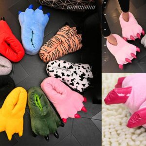 IXITON Unisex Funny Animal Paw slippers Shoes Furry Dinosaur bear Claw Slippers Cartoon plush slippers for men women girl boy kids elder,S,YELLOW