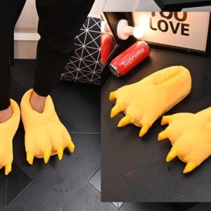 IXITON Unisex Funny Animal Paw slippers Shoes Furry Dinosaur bear Claw Slippers Cartoon plush slippers for men women girl boy kids elder,S,YELLOW