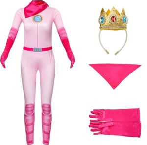 kdfjieelf peach super brothers costume for girls, new models peach cosplay combat bodysuit, for halloween (120(7y)