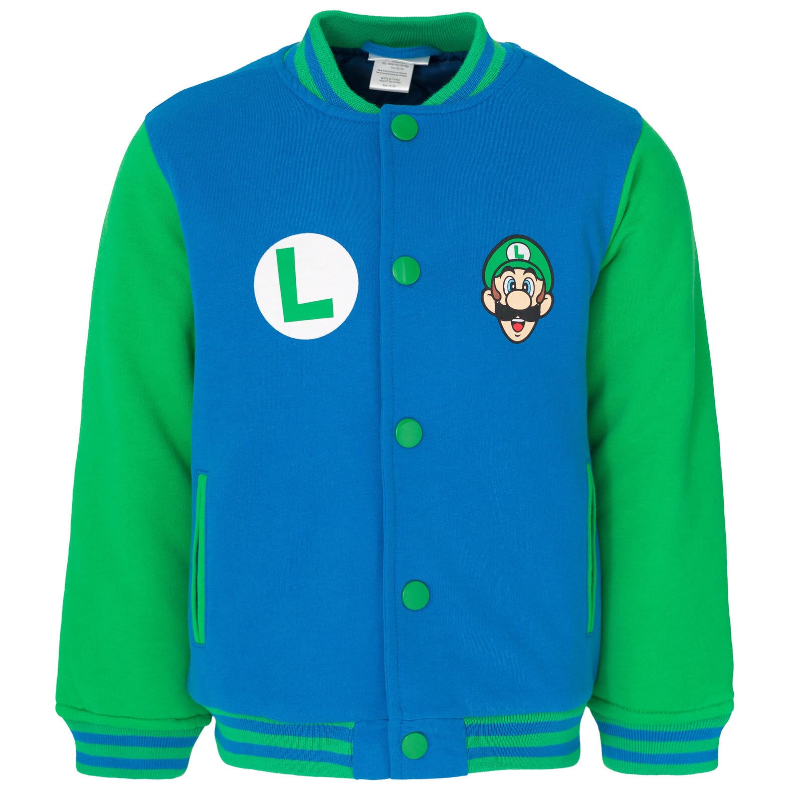 Super Mario Nintendo Luigi Little Boys Varsity Bomber Jacket 7-8