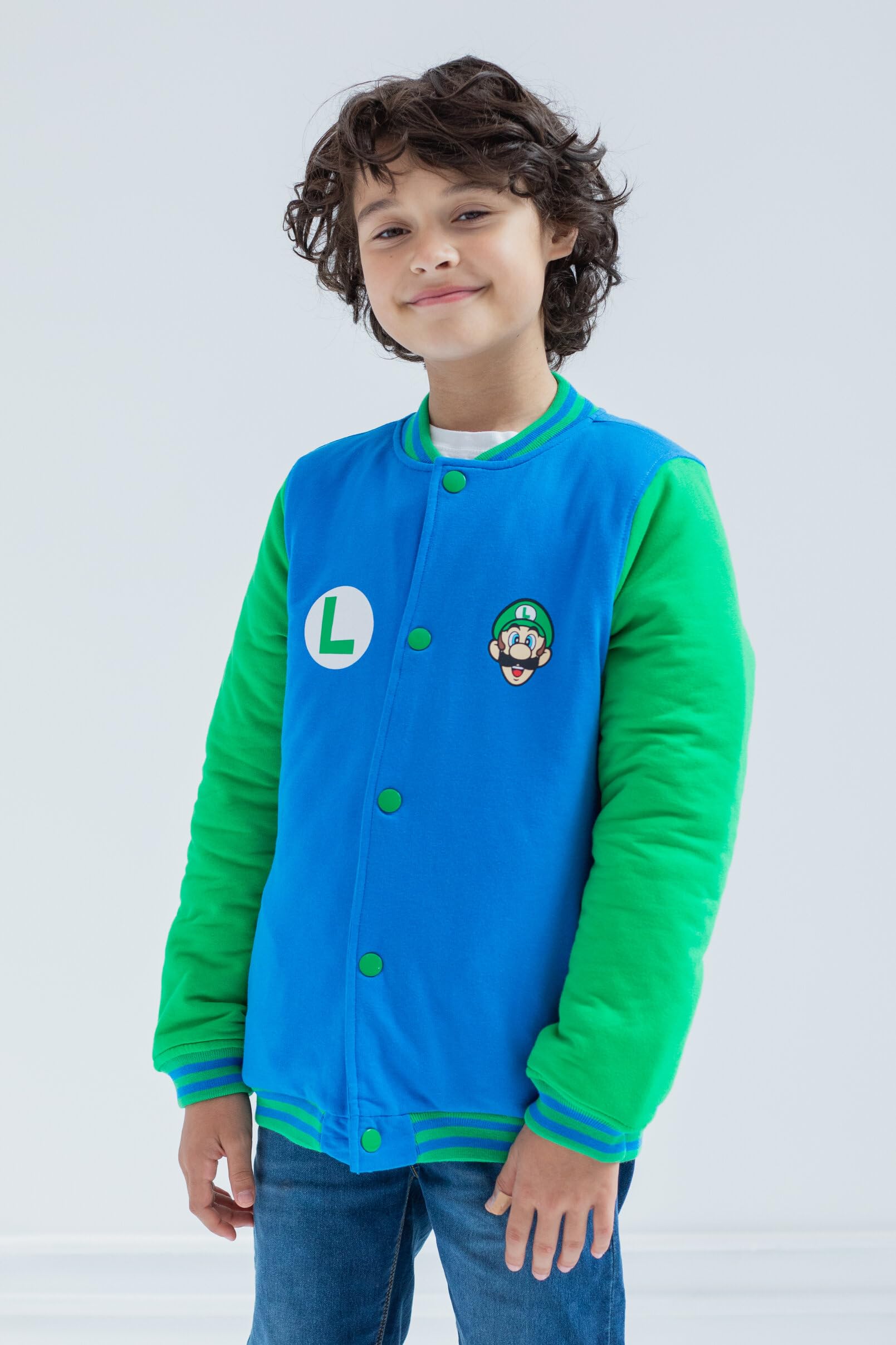 Super Mario Nintendo Luigi Little Boys Varsity Bomber Jacket 7-8