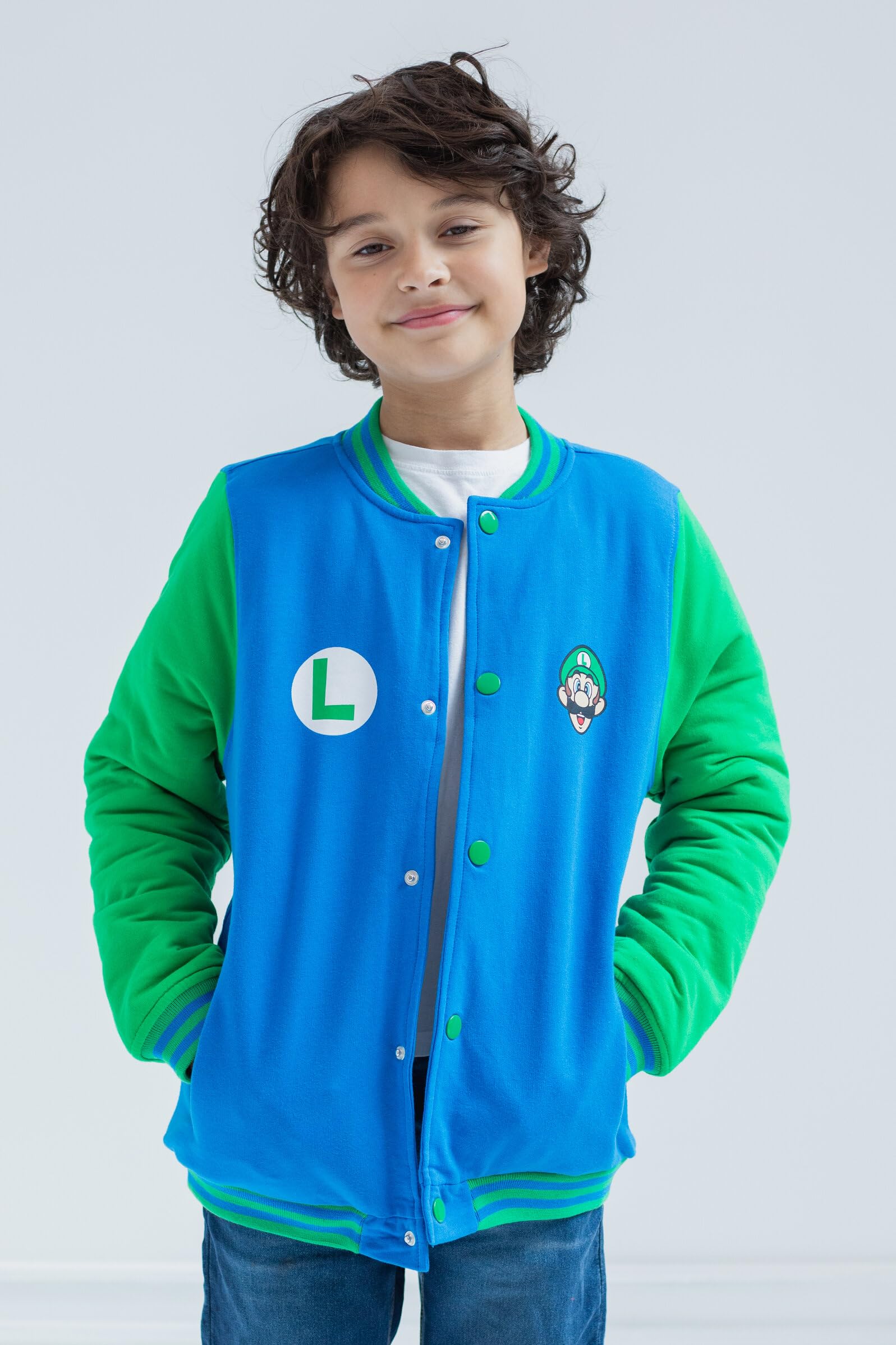 Super Mario Nintendo Luigi Little Boys Varsity Bomber Jacket 7-8