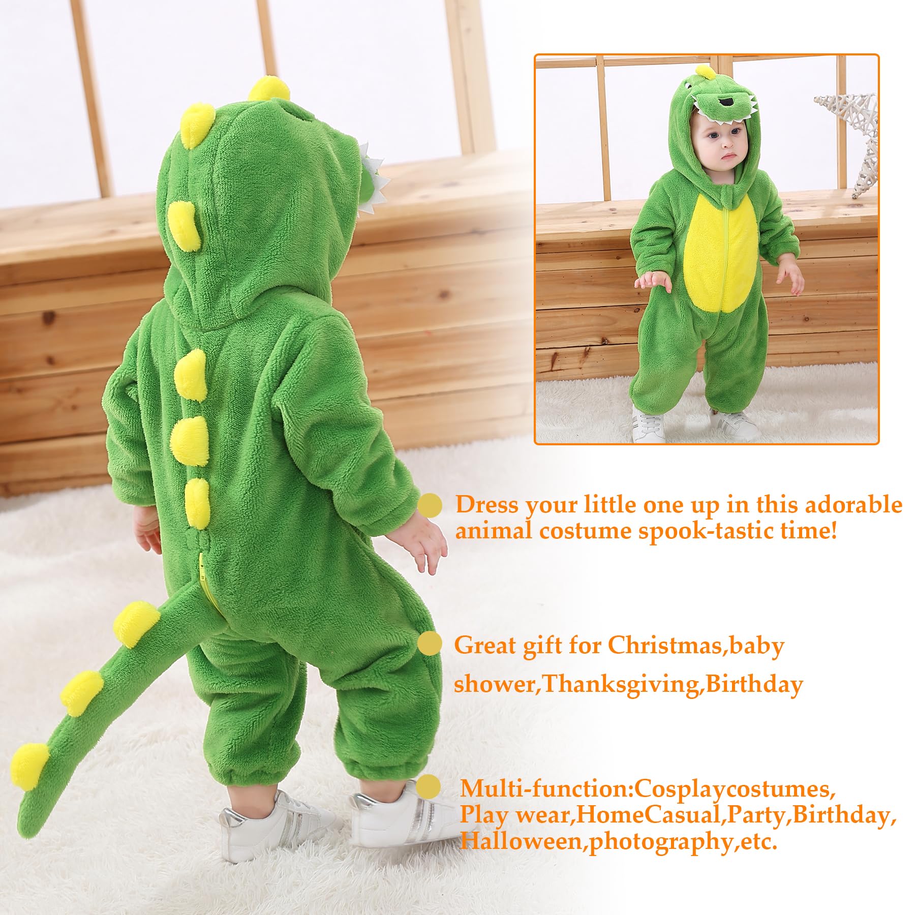 TONWHAR Infant And Toddler Halloween Cosplay Costume Kids' Animal Outfit Snowsuit(4-5T,Green Dinosaur)