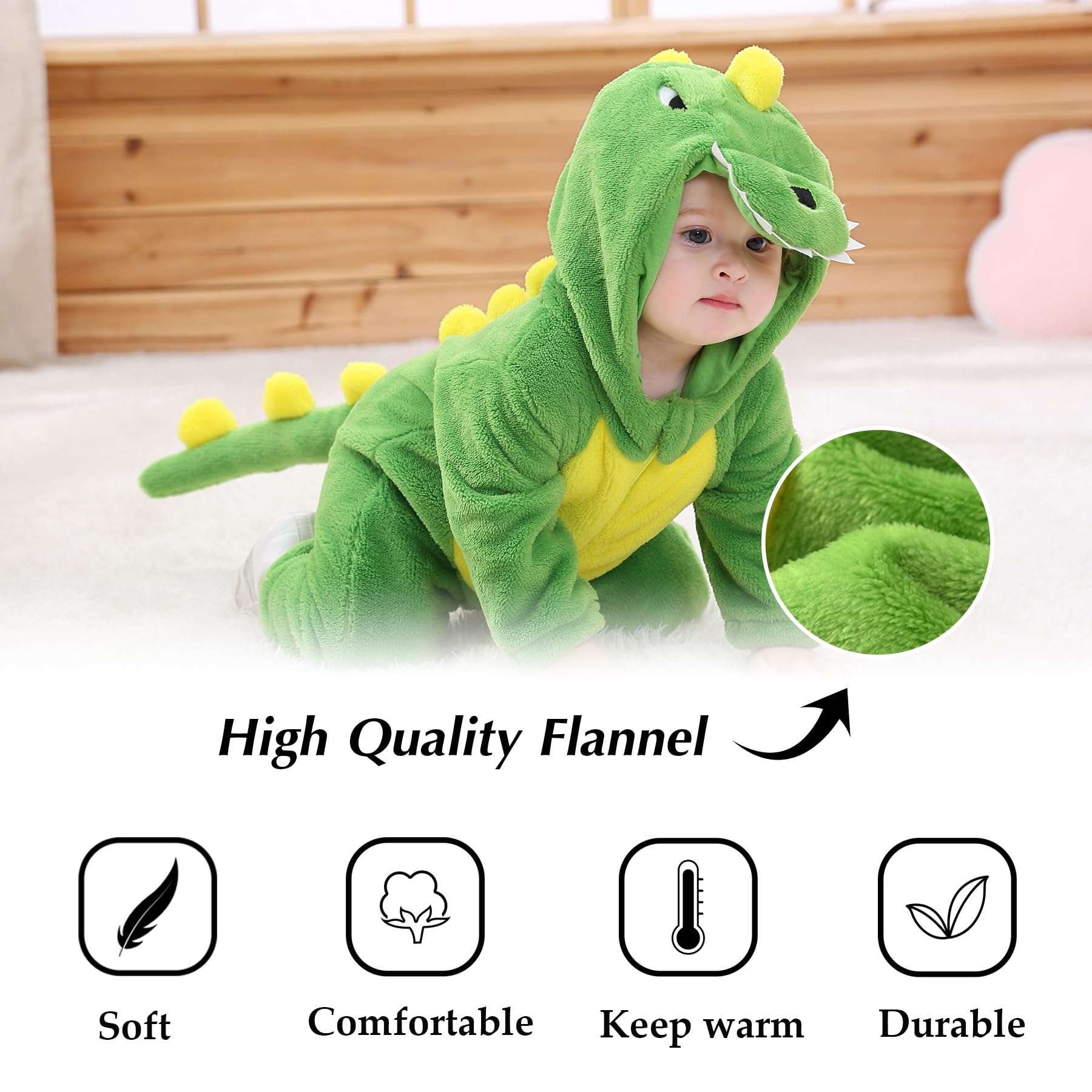 TONWHAR Infant And Toddler Halloween Cosplay Costume Kids' Animal Outfit Snowsuit(4-5T,Green Dinosaur)