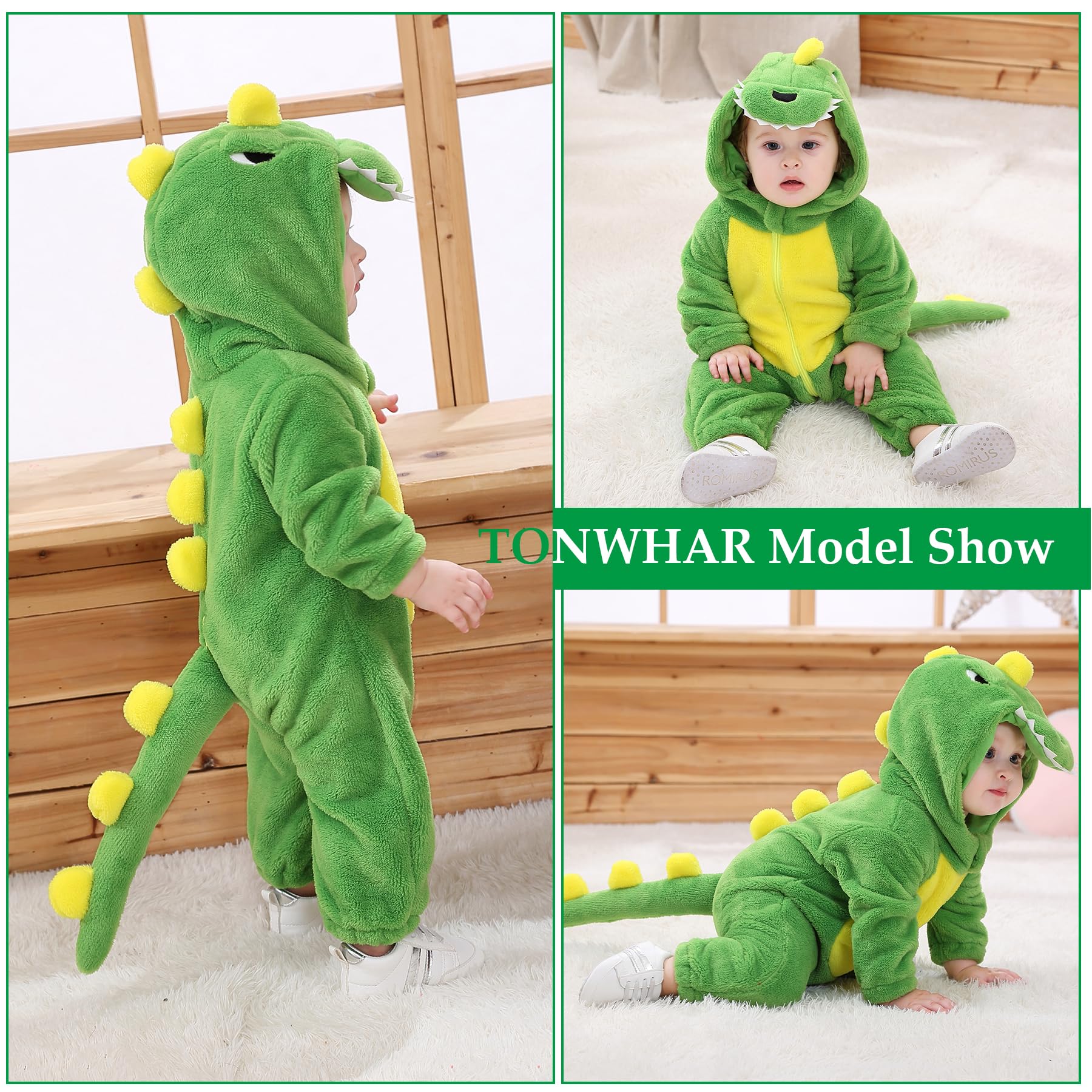 TONWHAR Infant And Toddler Halloween Cosplay Costume Kids' Animal Outfit Snowsuit(4-5T,Green Dinosaur)