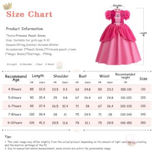 VORLITS Princess Peach Costume Dress For Girls Kids Puff Sleeve Cosplay Dress Up With Peach Crown And Glove