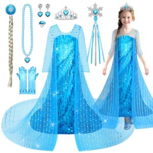 luucio frozen costume for girls, princess costume for girls, crown accessories for girls 3-10 years, halloween role play kit