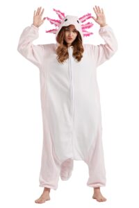 deley unisex pink axolotl onesie adult pajamas halloween cosplay costume animal jumpsuit homewear sleepwear