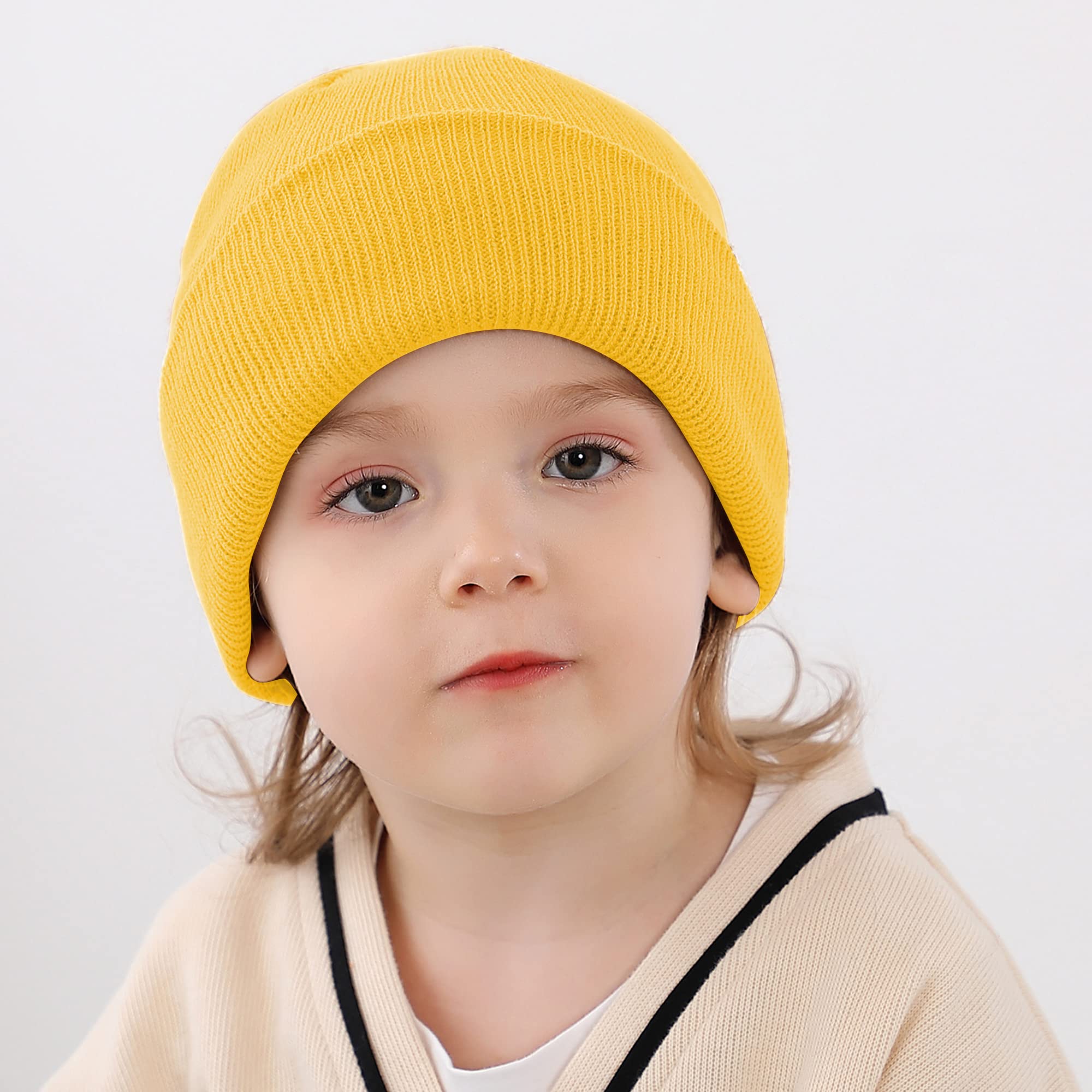 DOOVID Toddler Beanie Kids Warm Knit Beanie Hat Baby Boys Girls Knit Caps Classic Autumn Winter Hats C Yellow