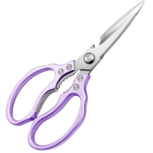 awinjoy kitchen scissors, heavy duty sharp kitchen shears dishwasher safe, kitchen accessories cooking shears for kitchen meat chicken fish poultry herb bread (purple)